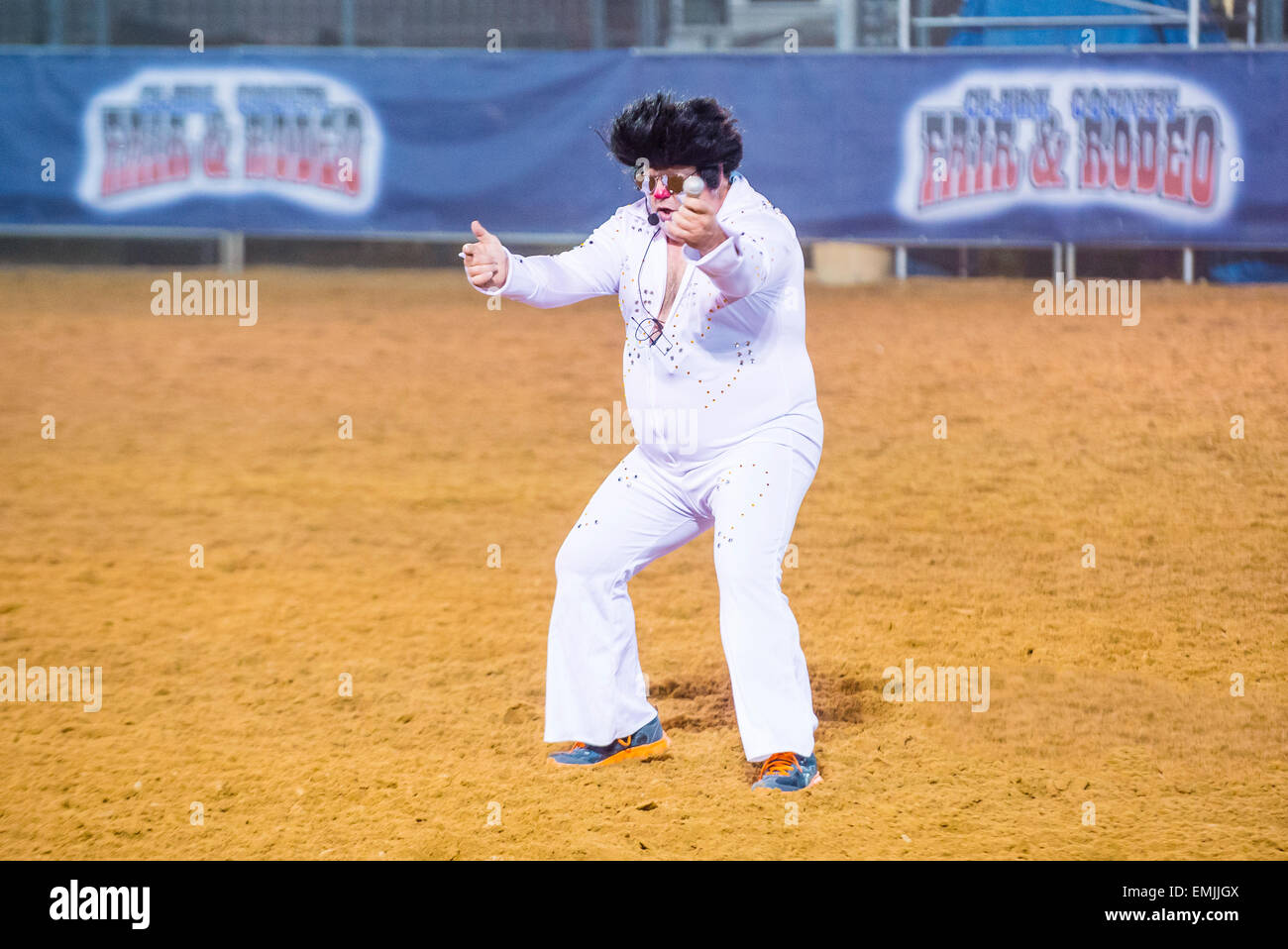 Rodeo Clown performing in the Clark County Fair and Rodeo a ...