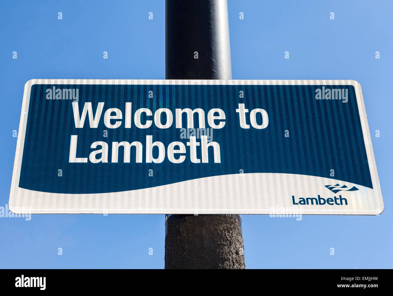 LONDON, UK - APRIL 14TH 2015: A Welcome to Lambeth sign on a pedestrian ...