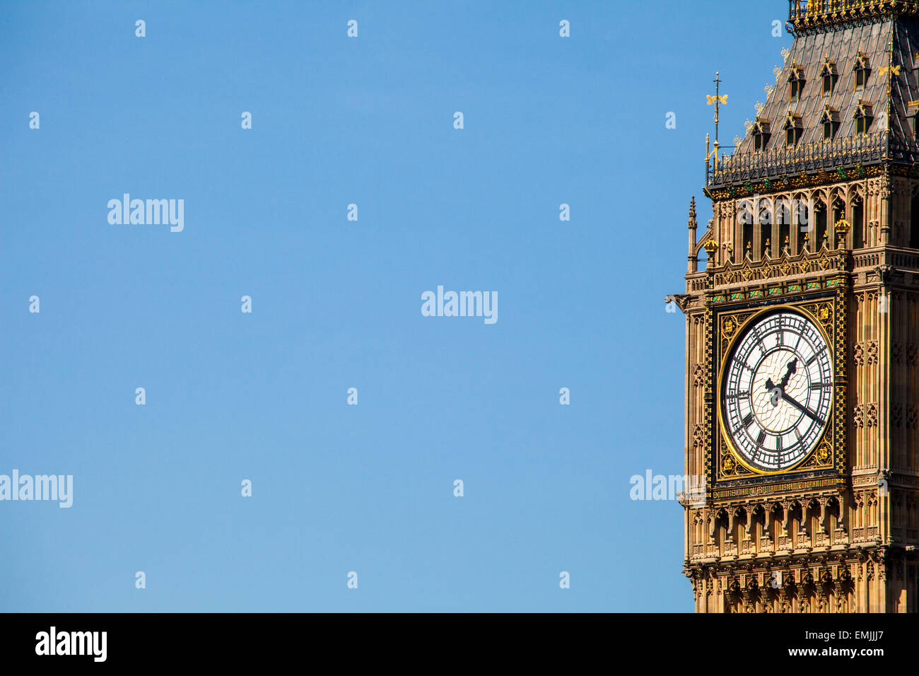 A close-up of the iconic clock tower of the Palace of Westminster in ...