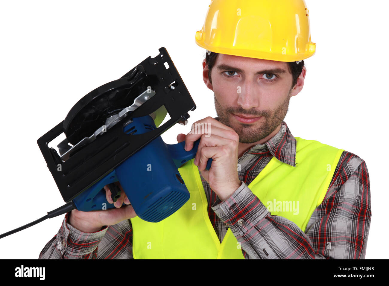 craftsman holding sander machine Stock Photo - Alamy