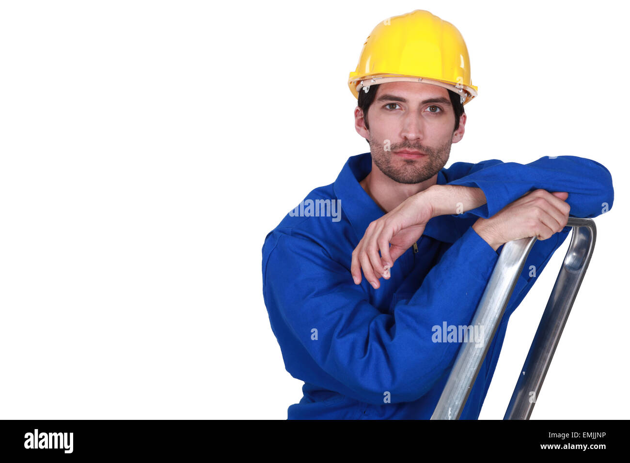 Man climbing step-ladder Stock Photo - Alamy