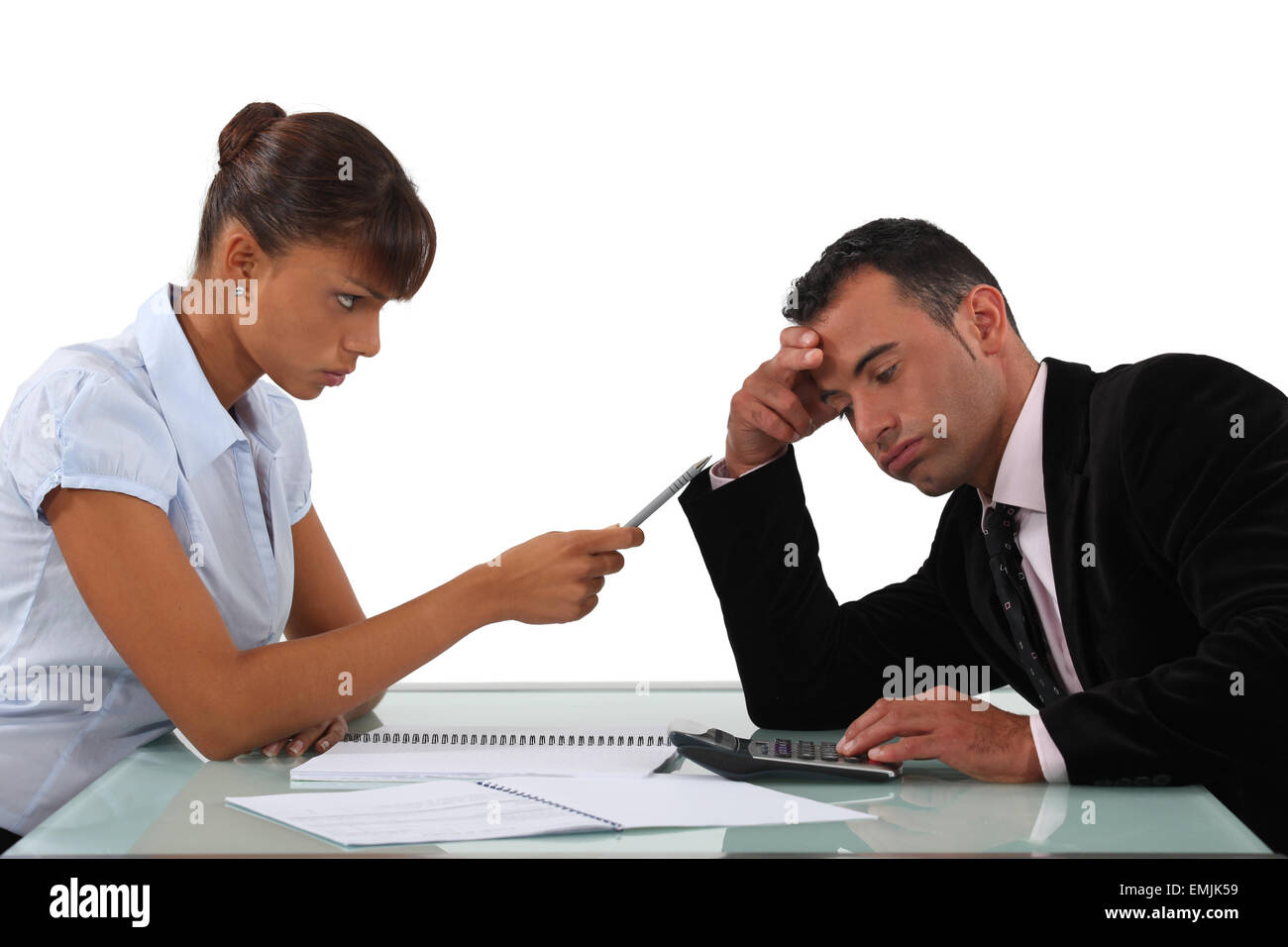 Stern woman boss at desk hi-res stock photography and images - Alamy