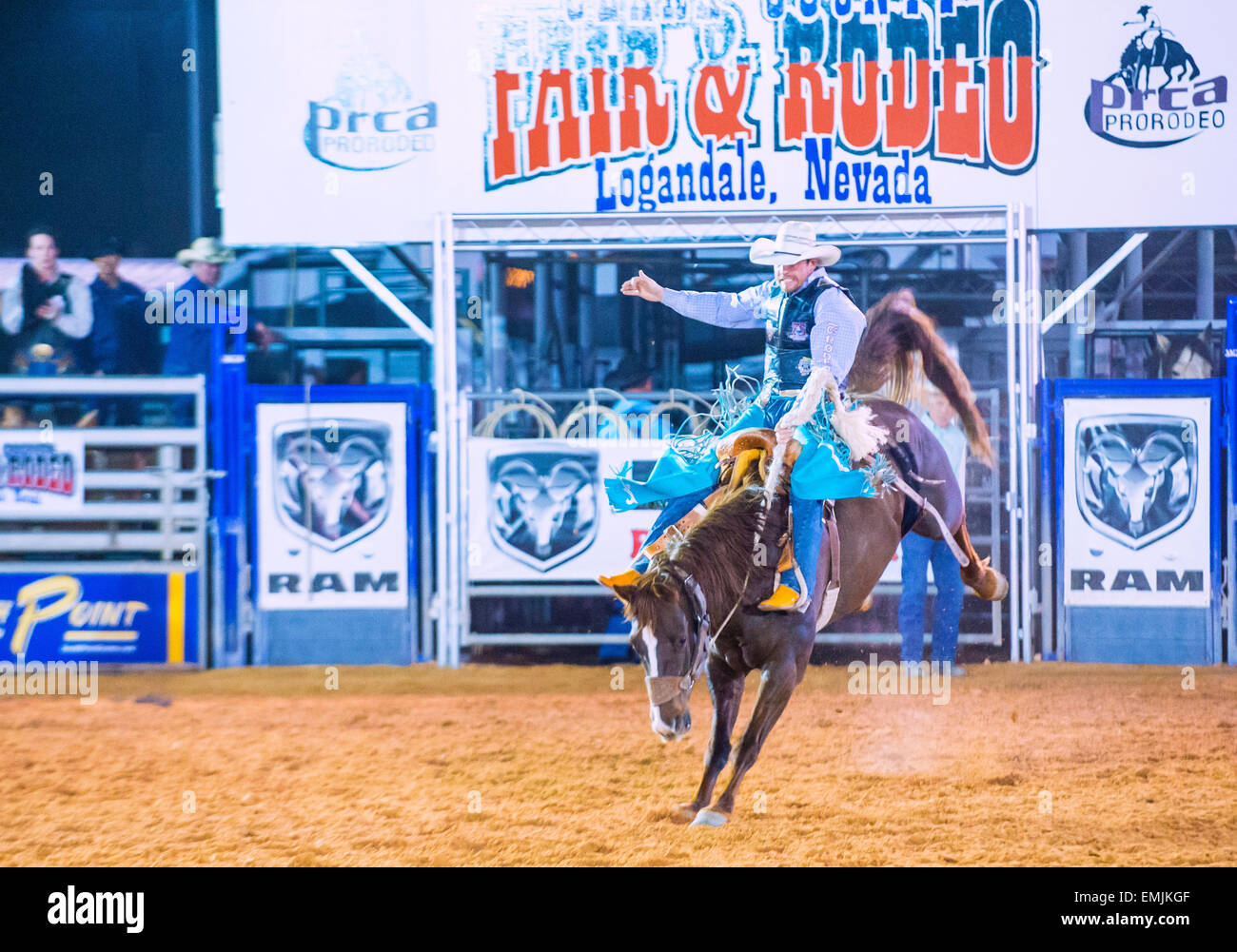 Cowboy Participating in a Bucking Horse Competition at the Clark County ...