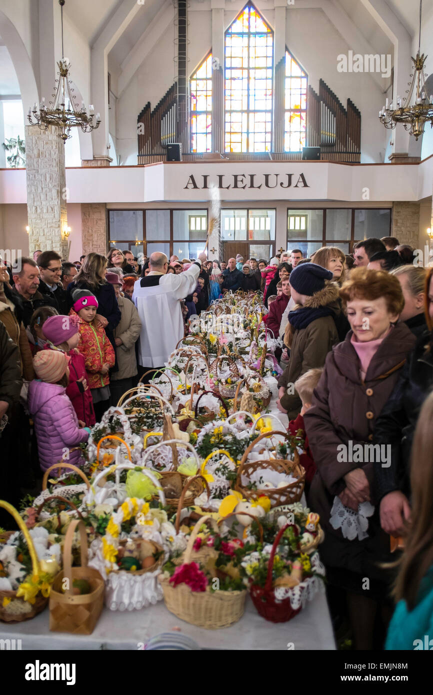 Easter celebrations, food being blessed, local church, Starachowice ...