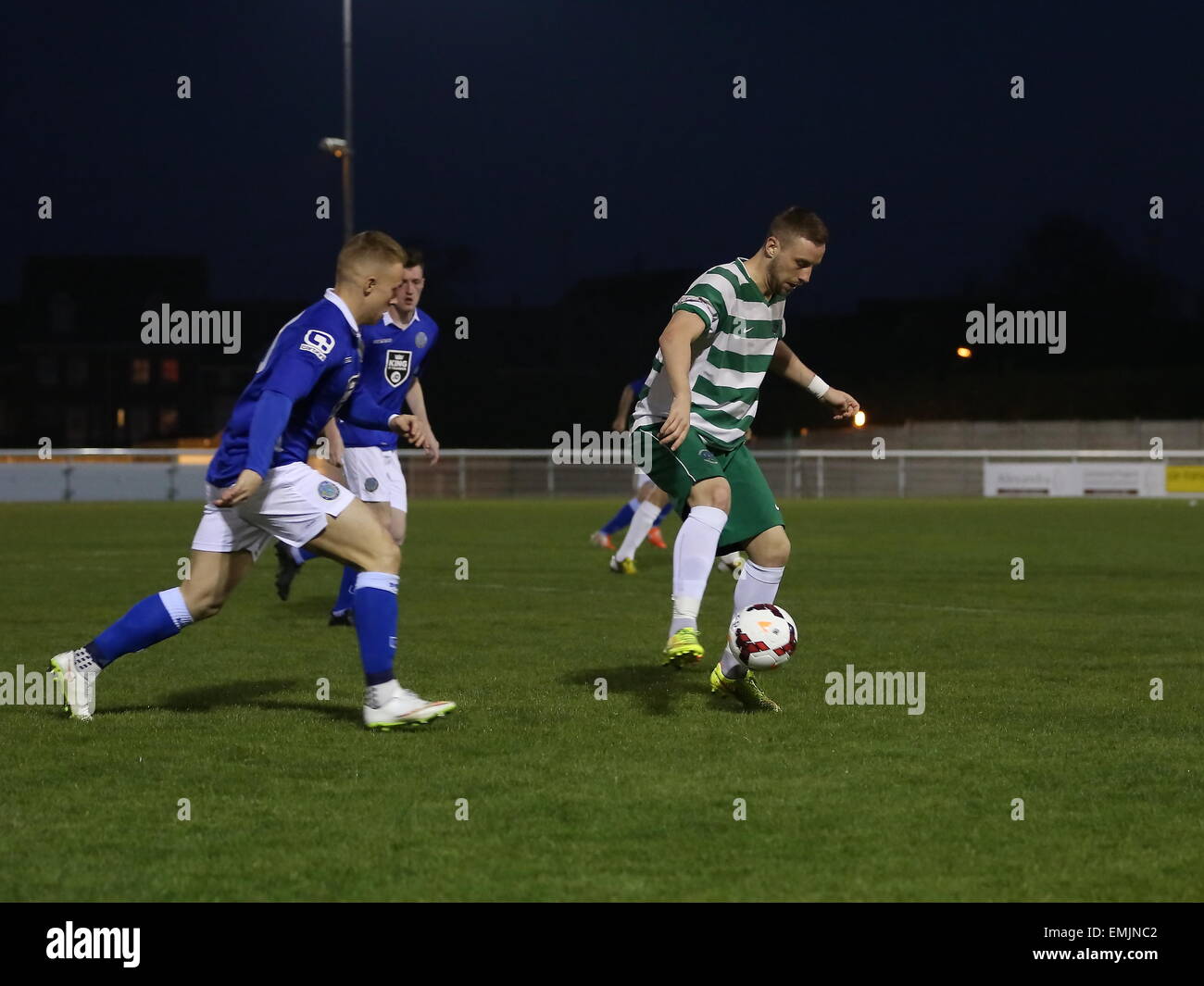 Nantwich, UK. 21st April, 2015. Northwich Victoria's Stuart Cook on the ...