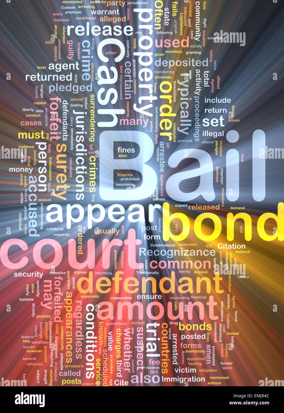 Background text pattern concept wordcloud illustration of bail glowing ...
