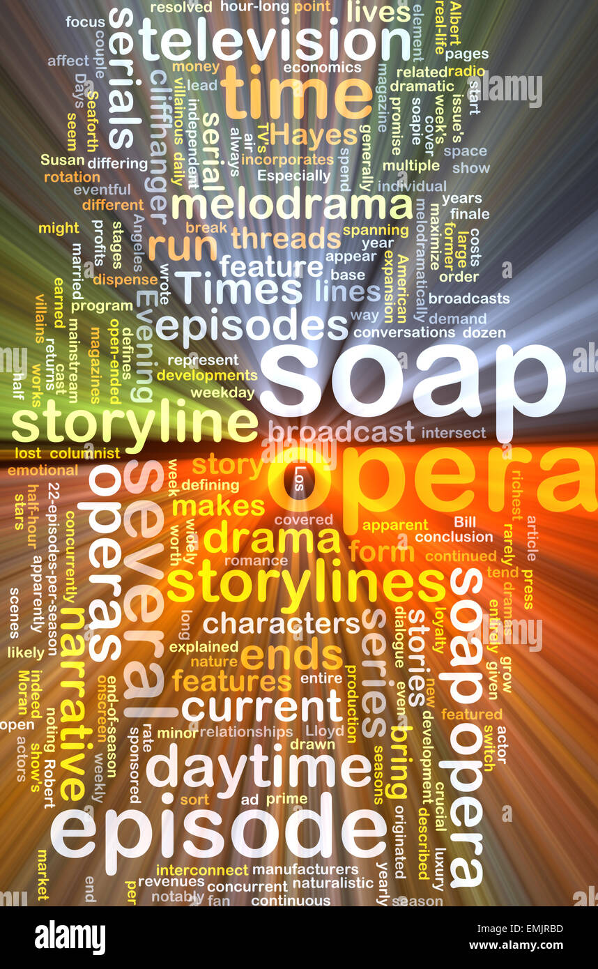 soap opera wordcloud concept illustration glowing light Stock Photo - Alamy