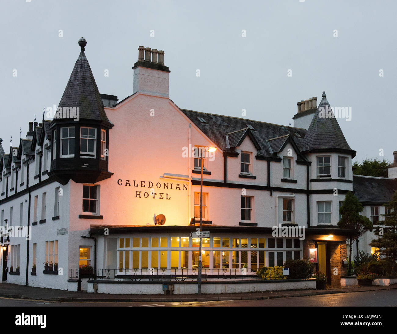 The Caledonian Hotel in Ullapool, at dusk Stock Photo - Alamy