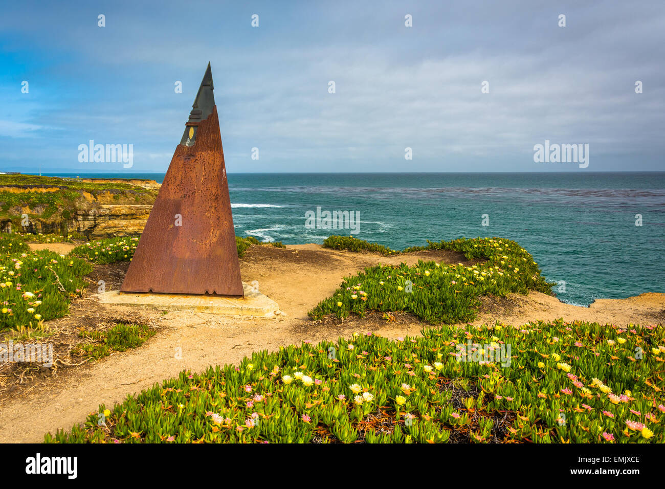 Triangle sculpture on a bluff above the Pacific Ocean, in Santa Cruz ...