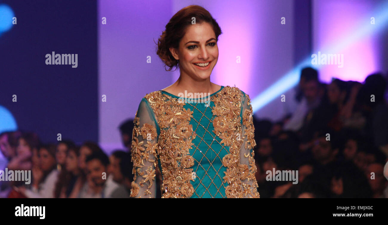 Lahore, Pakistan. 21st Apr, 2015. The models presented the creation of ...