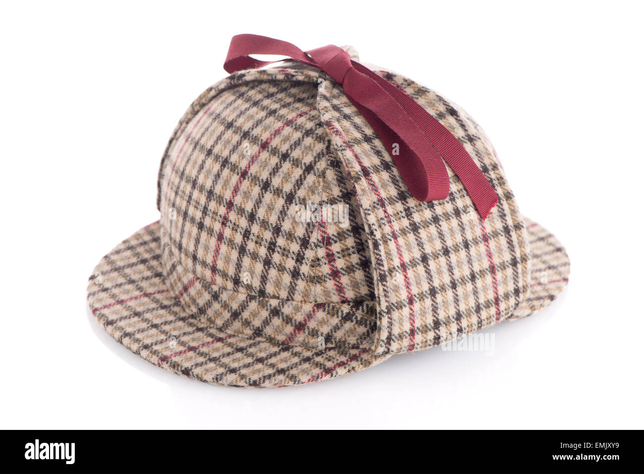 British Deerhunter or Sherlock Holmes cap on white background Stock ...