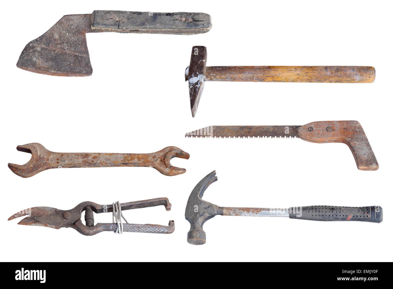 collection of old rusty tools isolated over white background Stock ...