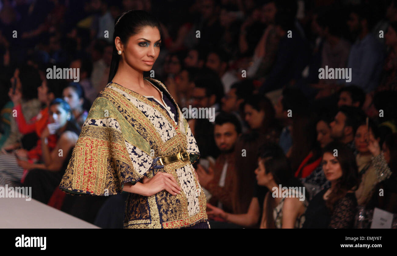 Lahore, Pakistan. 21st Apr, 2015. The models presented the creation of ...
