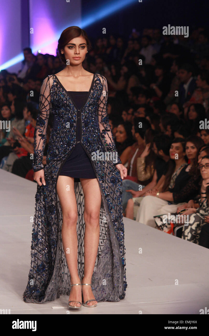 Lahore, Pakistan. 21st Apr, 2015. The models presented the creation of ...