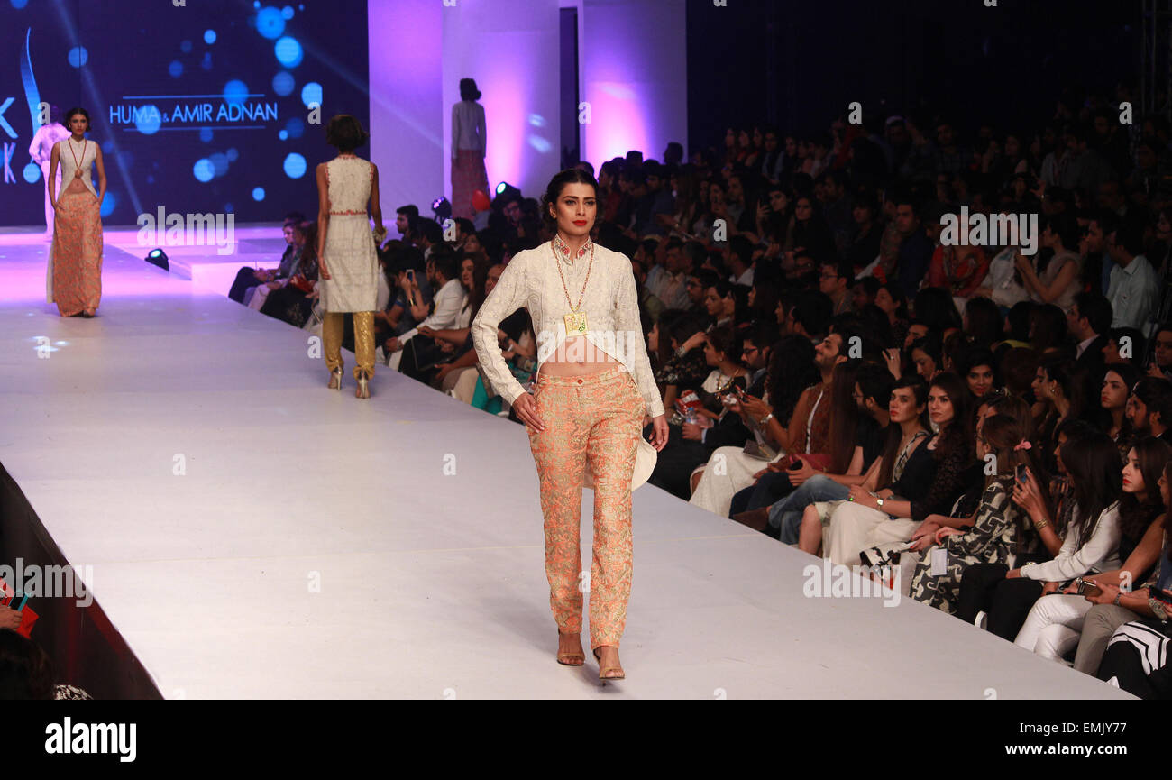 Lahore, Pakistan. 21st Apr, 2015. The models presented the creation of ...