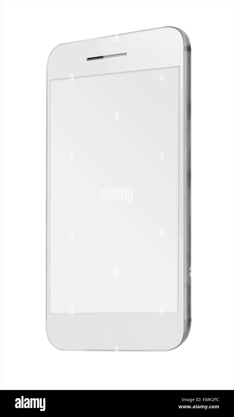 Realistic mobile phone with blank screen isolated on white background ...