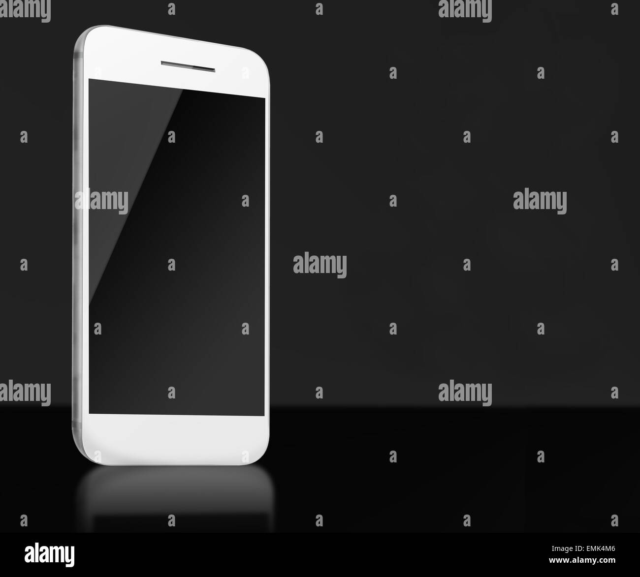 Realistic mobile smart phone with empty screen on dark background ...