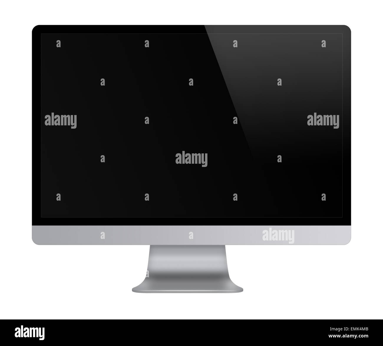 Computer display with empty black screen. Front view. Isolated on white ...
