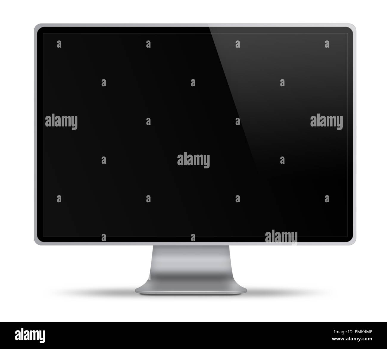 Computer display with empty black screen. Front view. Isolated on white ...