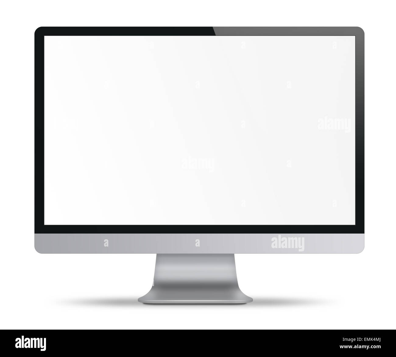 Computer display with white blank screen. Front view. Isolated on white ...