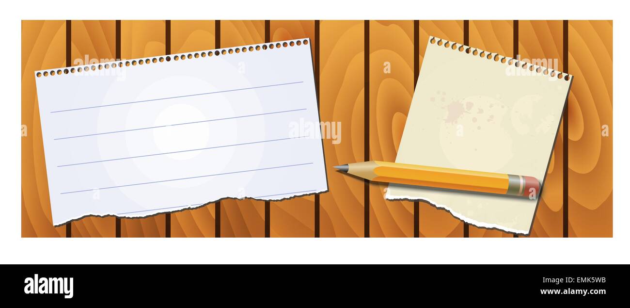 Vector illustration of the banner wood texture with notepad pencil ...