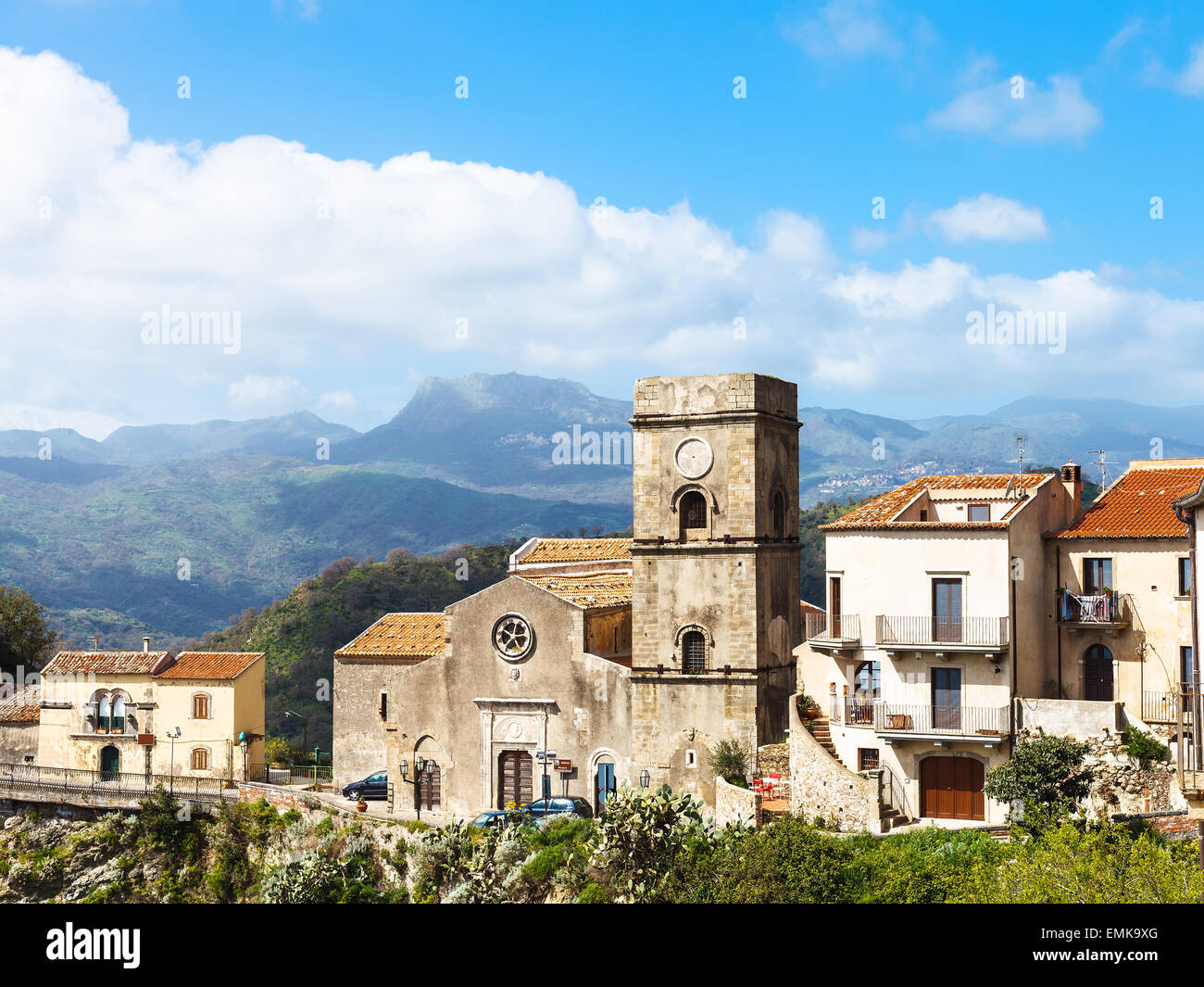 Mother Church (Chiesa Madre) in mountain village Savoca in Sicily ...