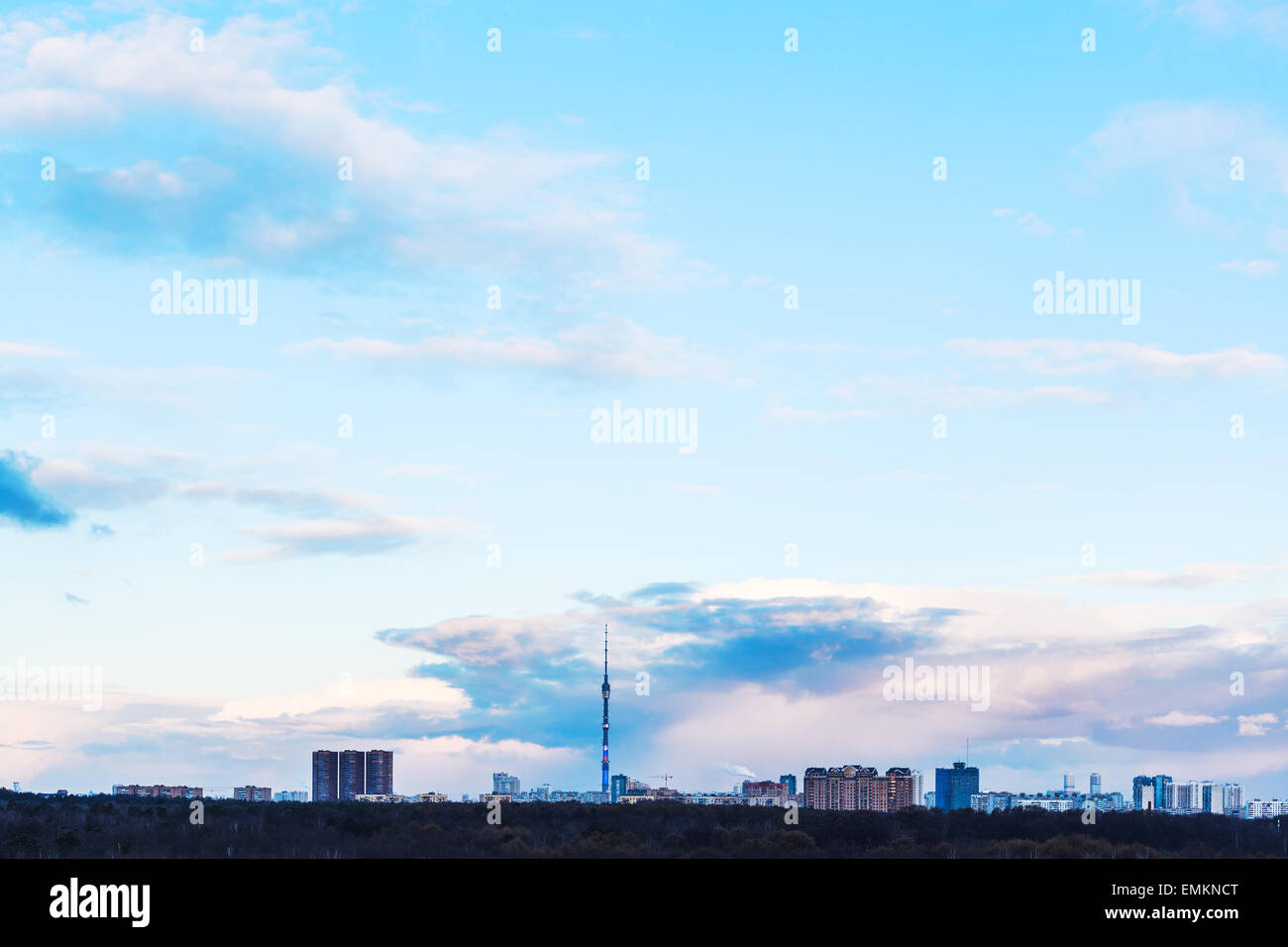 blue sunset sky over city in spring evening Stock Photo - Alamy