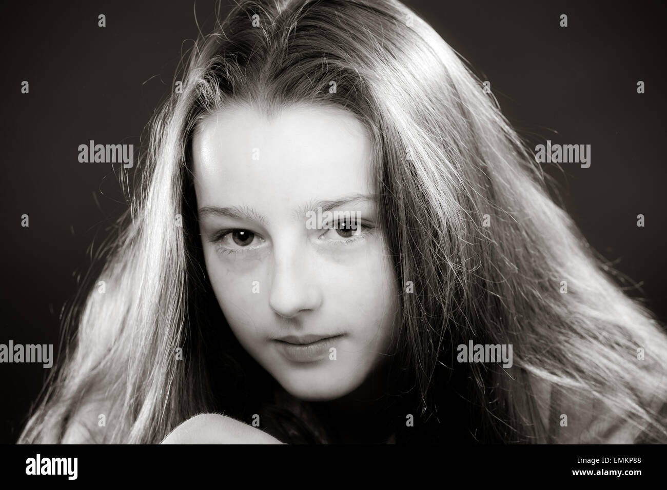 Cute teenage girl close-up portrait, long hair style Stock Photo - Alamy