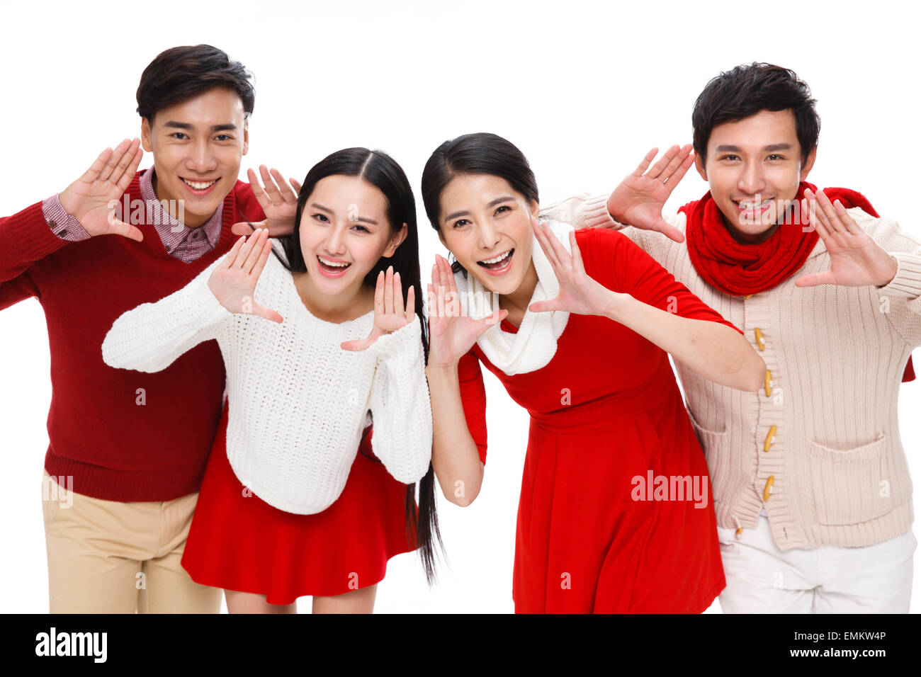 Fashionable young people doing shouting gesture Stock Photo - Alamy