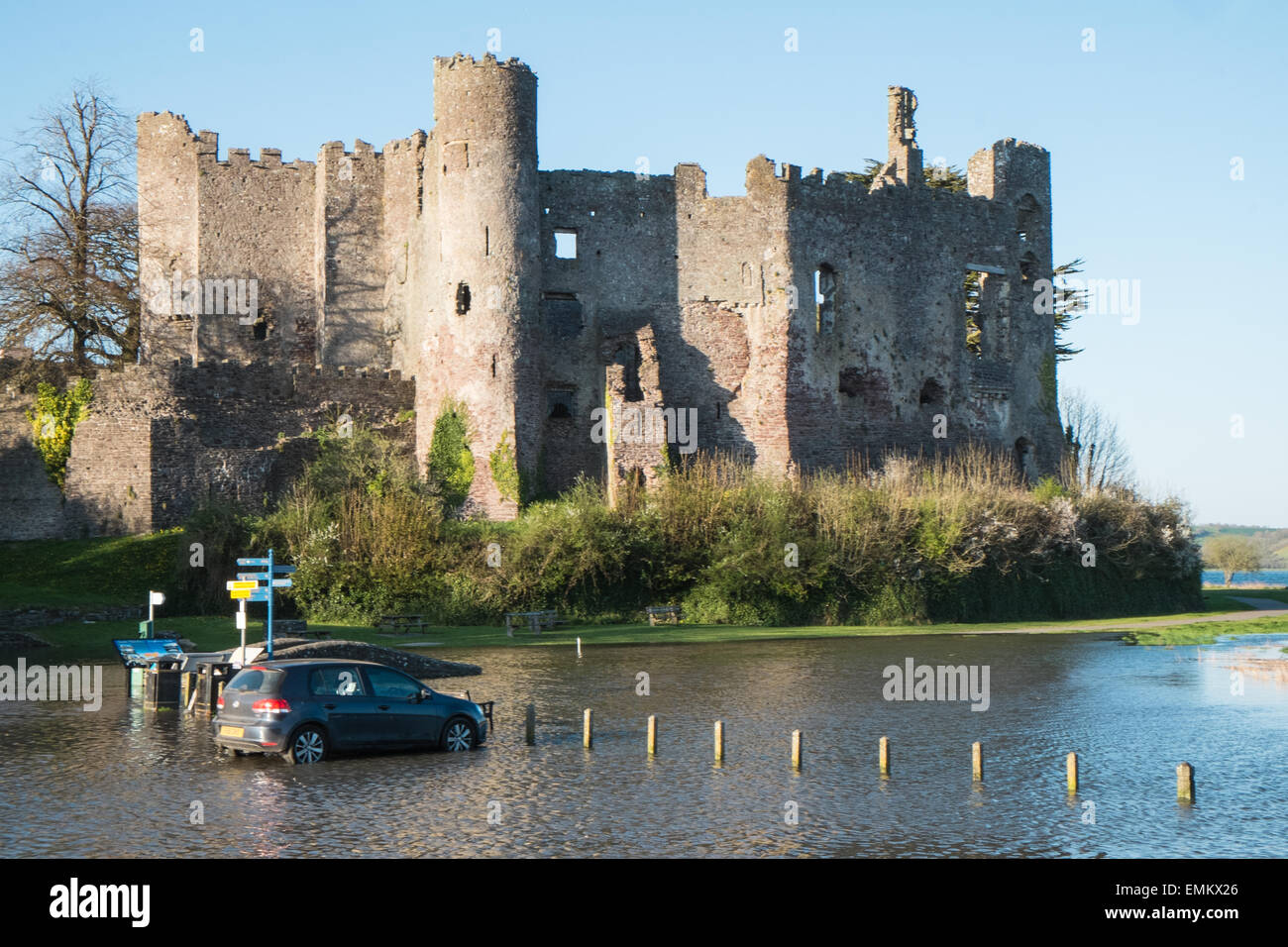 Public car park next Laugharne Castle flooded,under water, during a ...