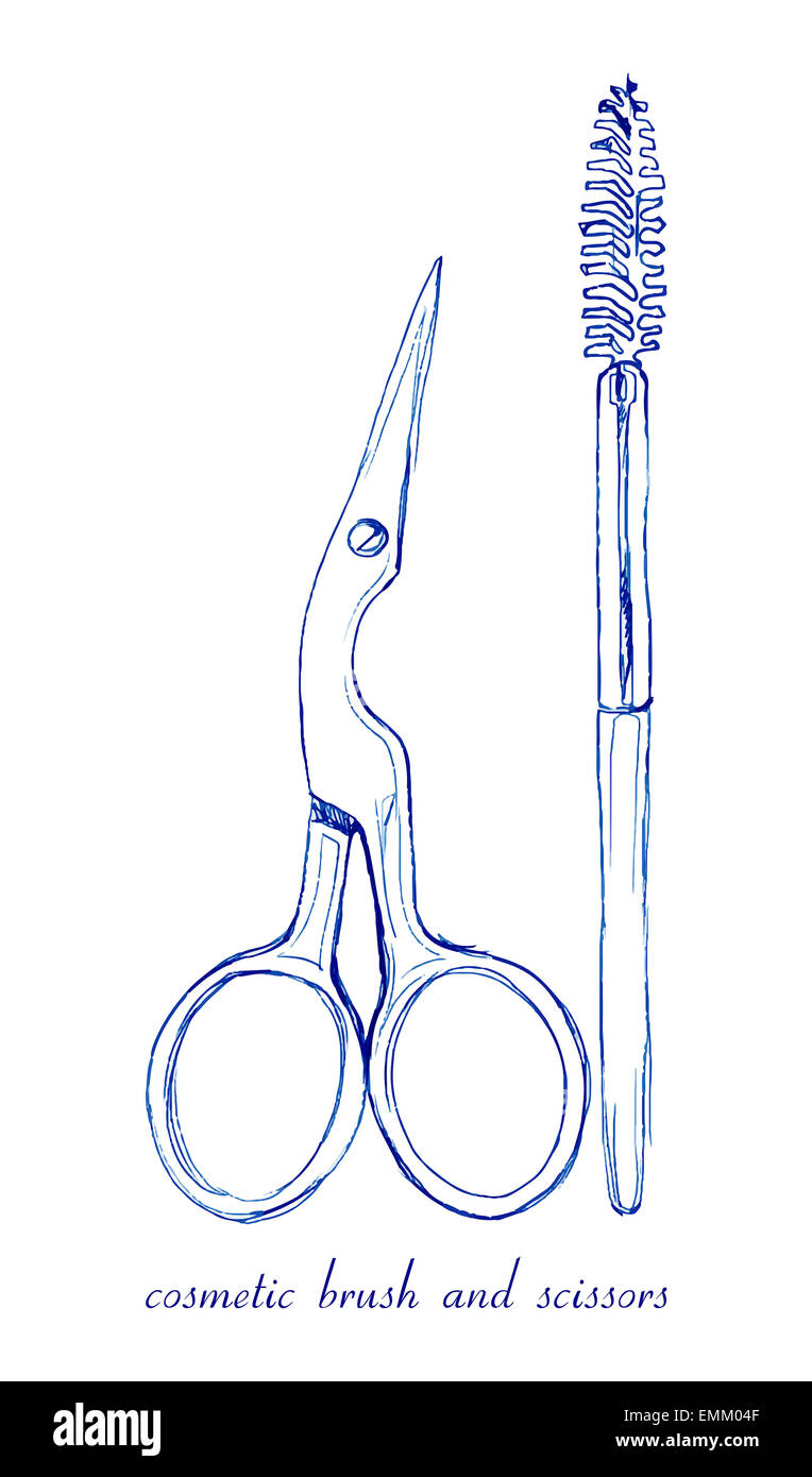 cosmetic brush and scissors Stock Photo - Alamy
