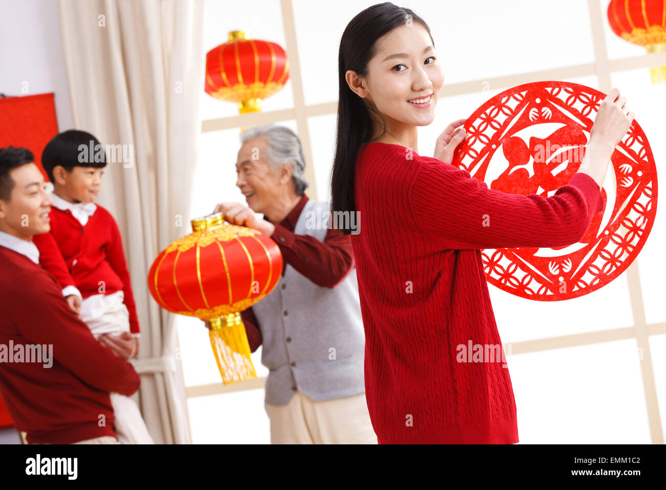 Happy family paste Fu characters Stock Photo - Alamy