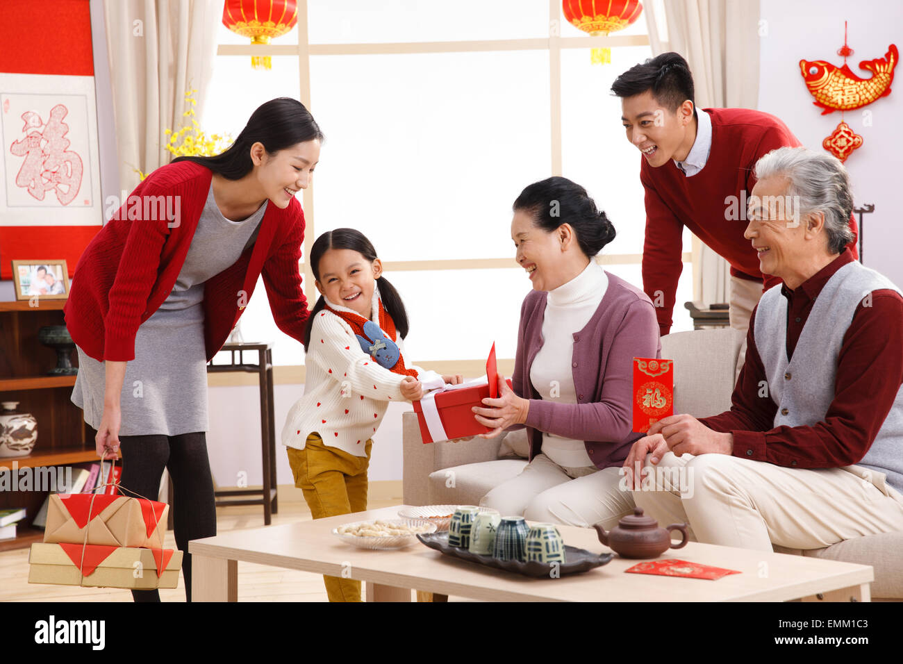 Happy family new year Stock Photo - Alamy