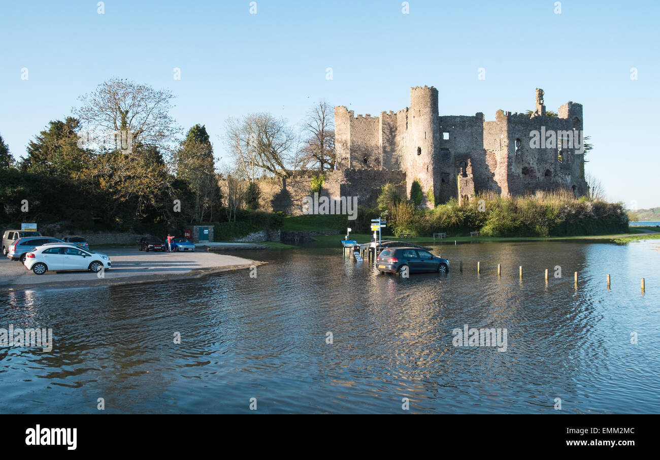 Public car park next Laugharne Castle flooded,under water, during a ...