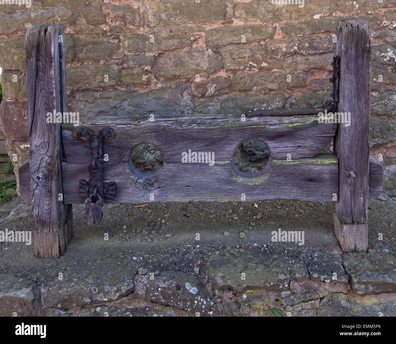 Ancient wooden stocks Stock Photo - Alamy