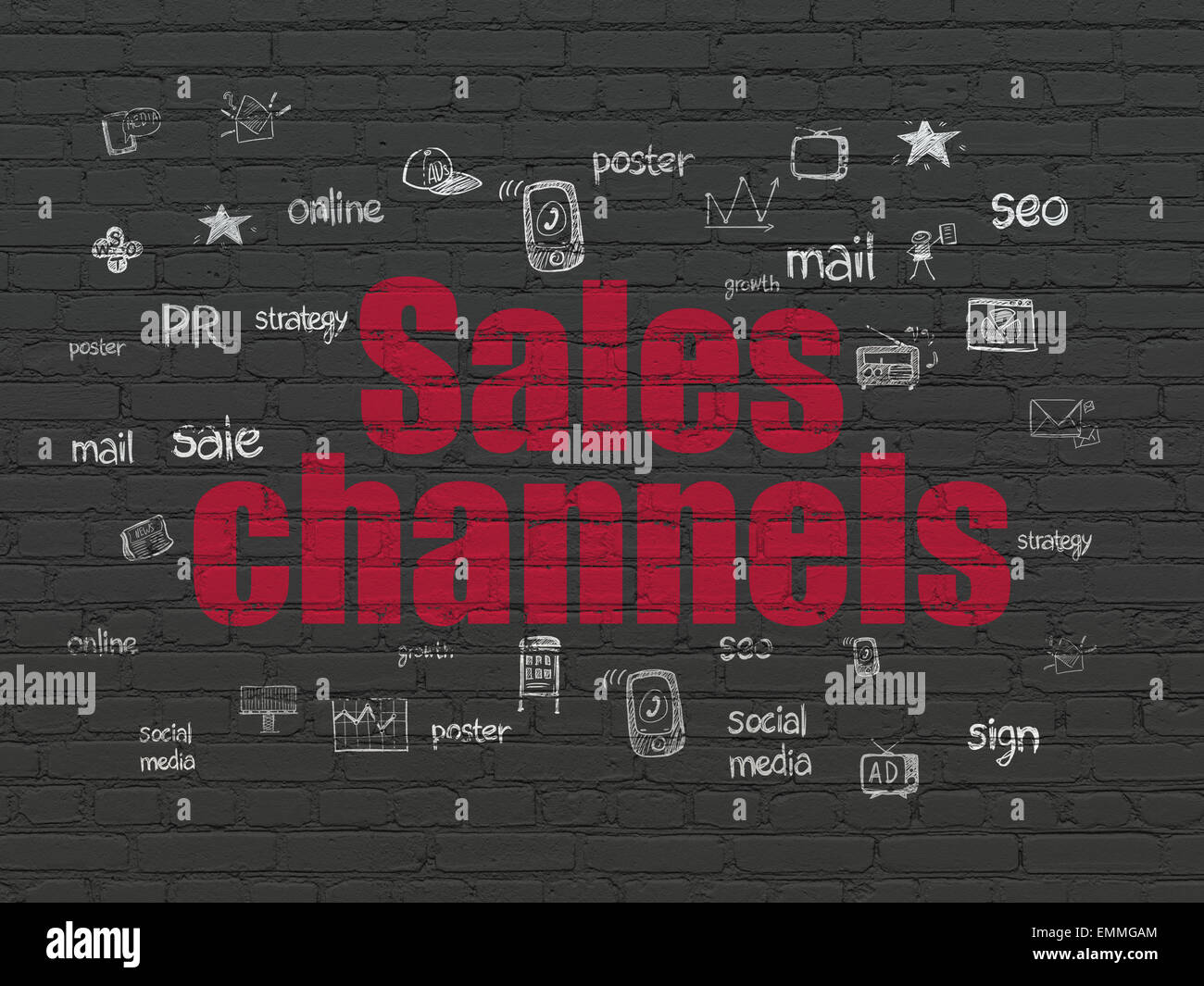Advertising concept: Sales Channels on wall background Stock Photo - Alamy