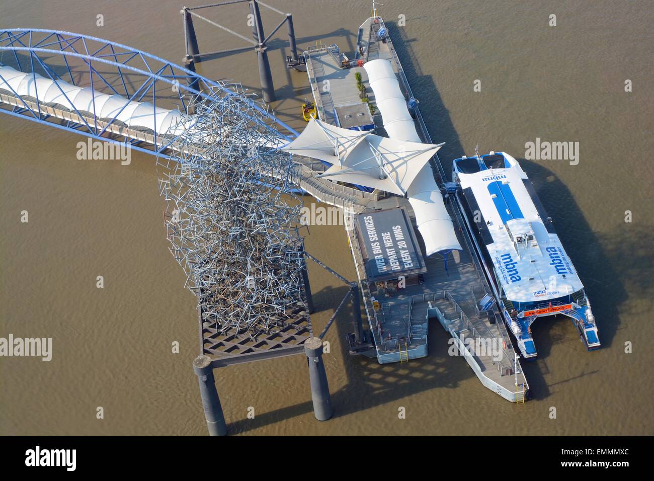 River bus jetty at Greenwich Peninsular, London, England. Aerial view ...