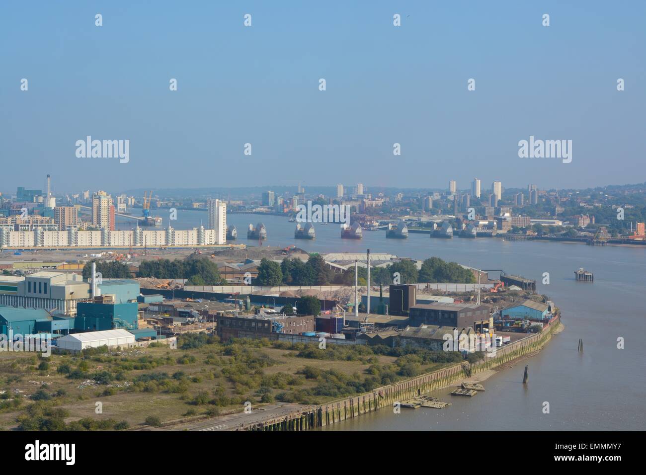 The River Thames and Tidal Barrier at Greenwich and Docklands in London ...