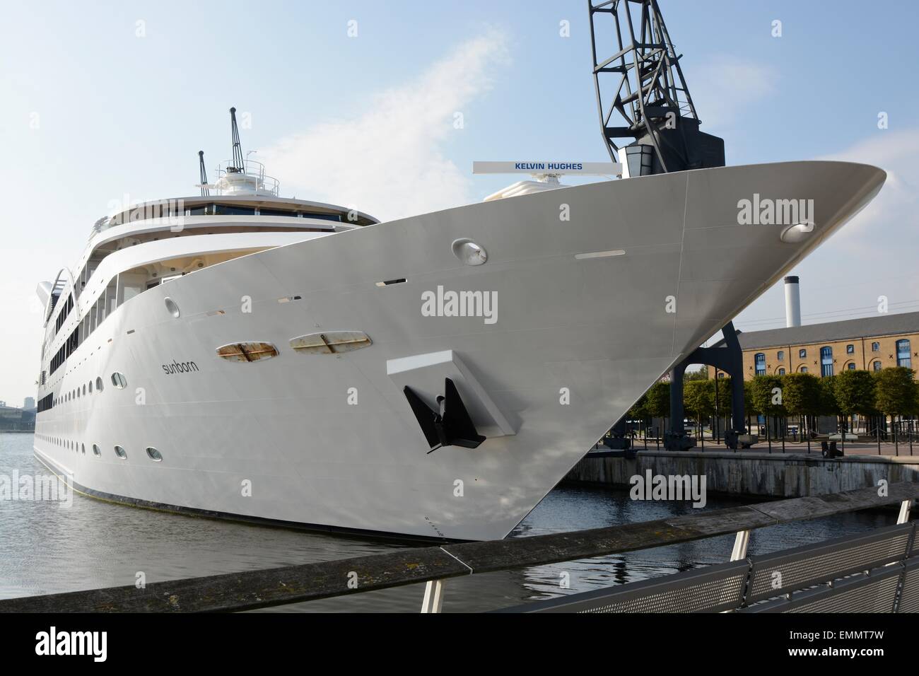 The Sunborn floating Hotel in Docklands, London, England. View from bow ...