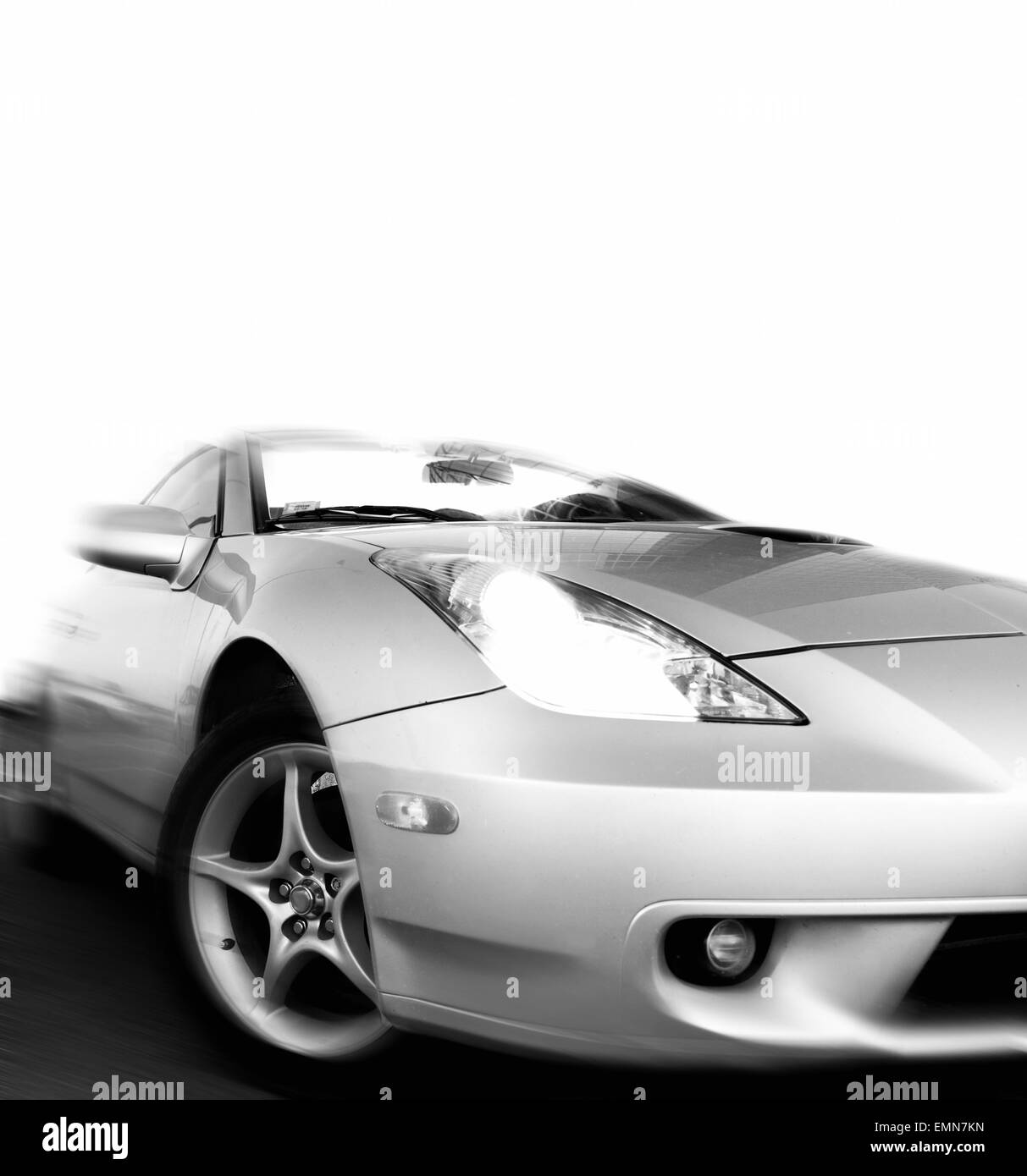 Monochrome picture of a fast sportcar isolated on white background ...