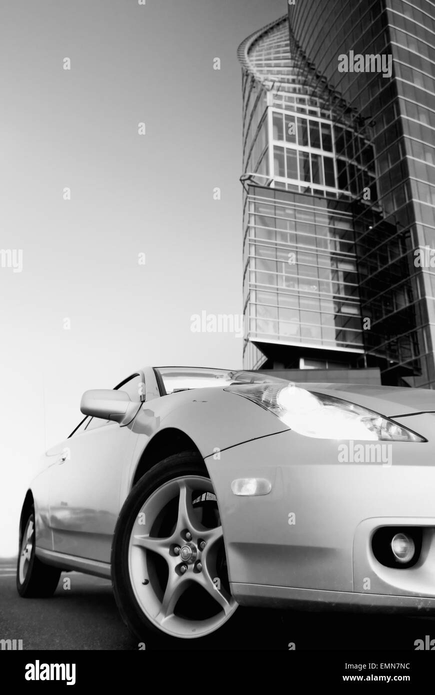 Car driving fast on road Black and White Stock Photos & Images - Alamy