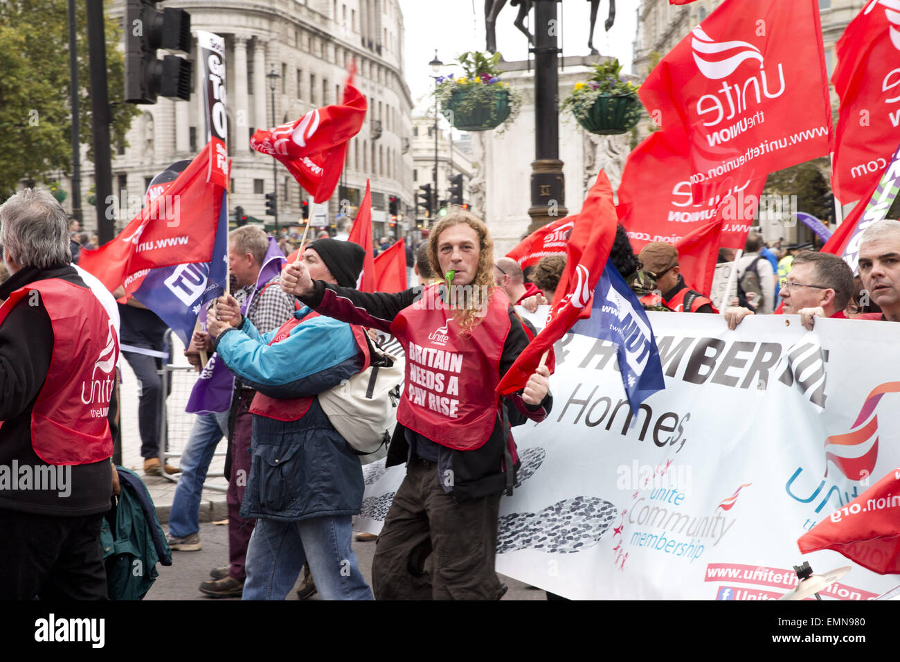 The TUC March in London. Thousands of people march though the streets ...