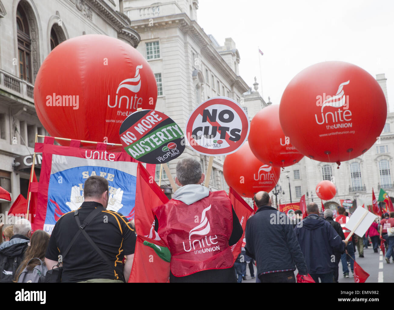 The TUC March in London. Thousands of people march though the streets ...