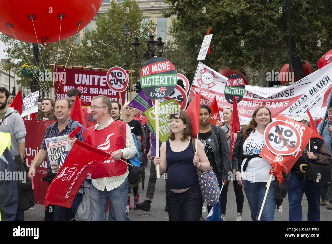 The TUC March in London. Thousands of people march though the streets ...