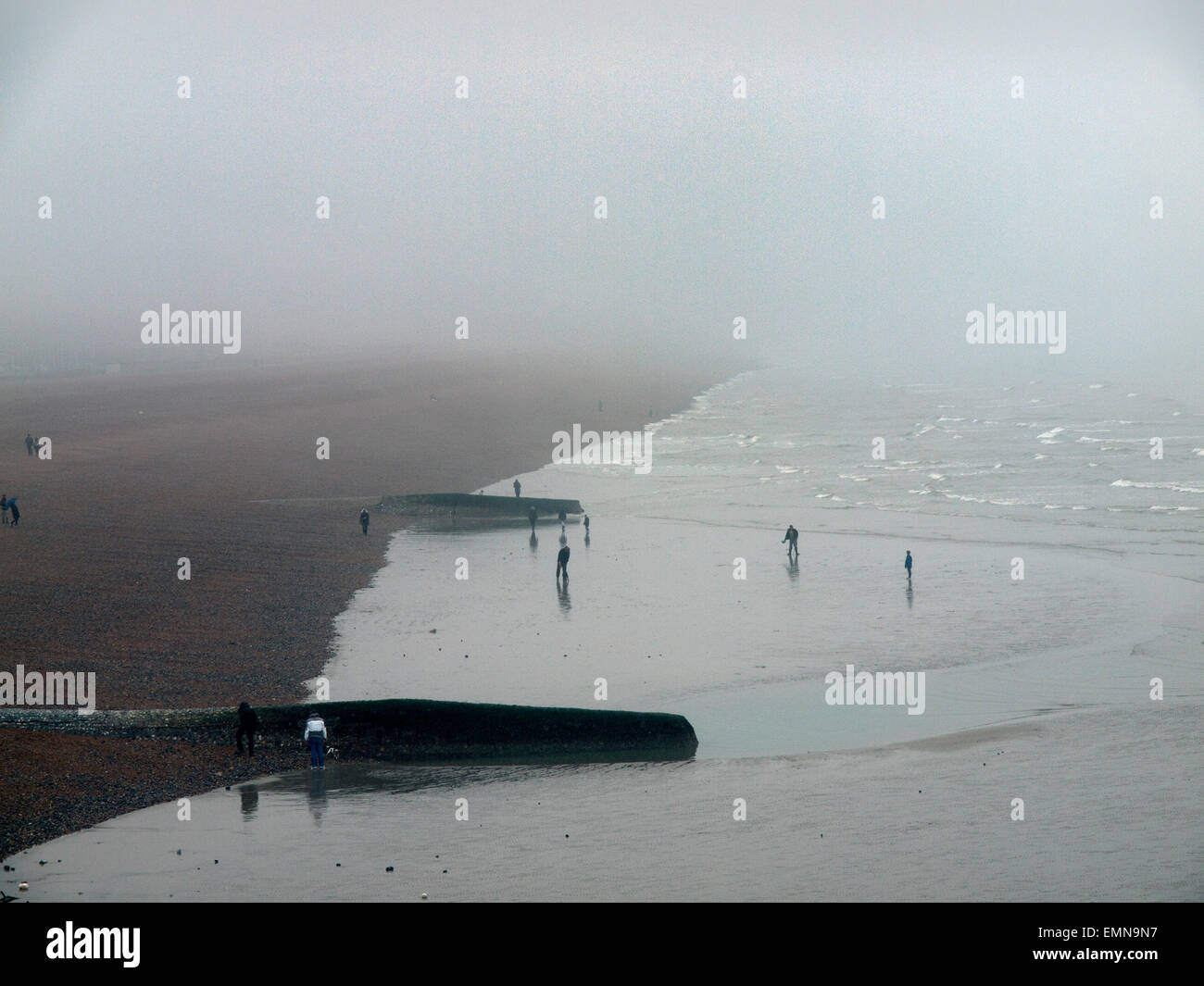 A wet winter's day on the beach in Brighton Stock Photo - Alamy