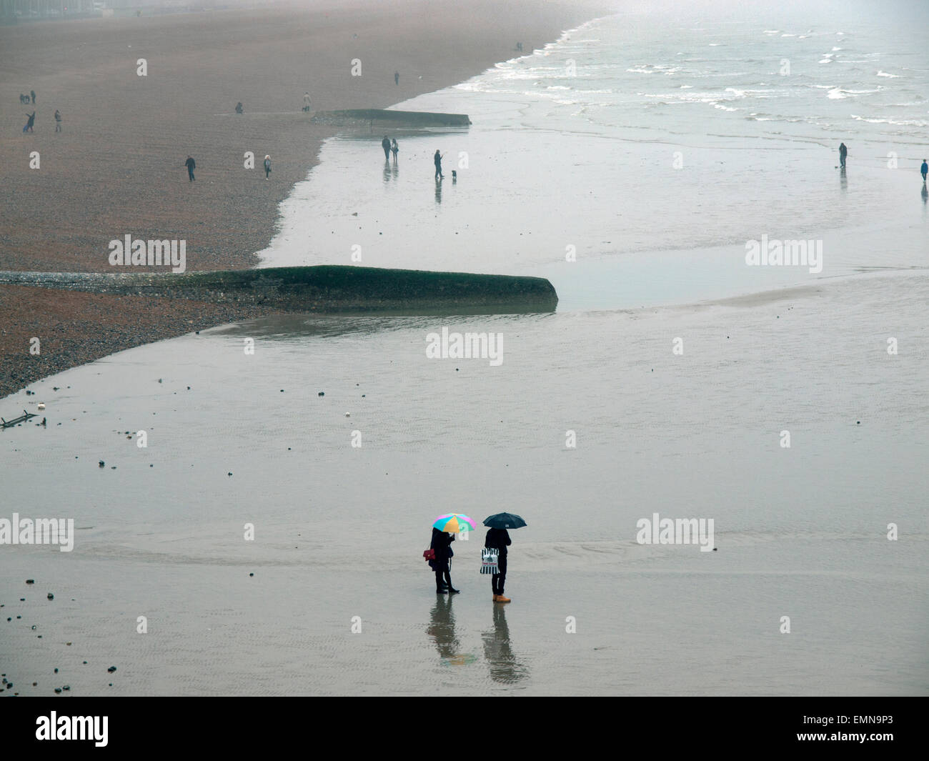 A wet winter's day on the beach in Brighton Stock Photo - Alamy