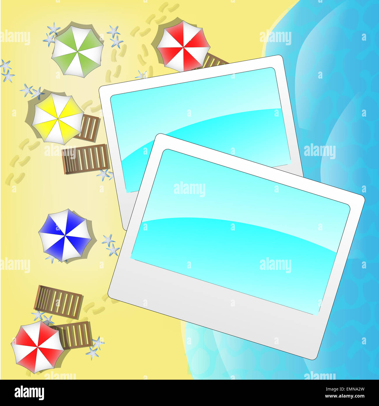 Illustration of beach from above with photo frames Stock Photo - Alamy