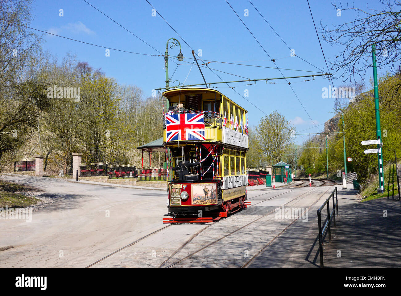 Tram at the Crich Tram Museum, Crich, Matlock, Derbyshire, UK Stock ...