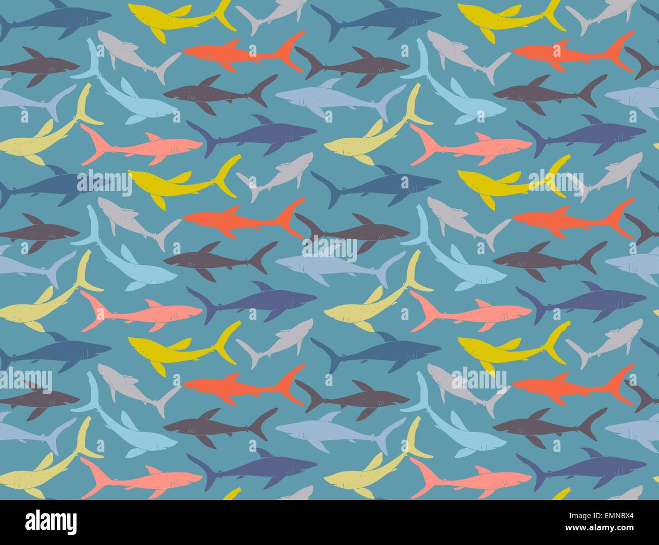 Seamless pattern of hand-drawn sharks silhouettes. EPS 10 vector Stock ...