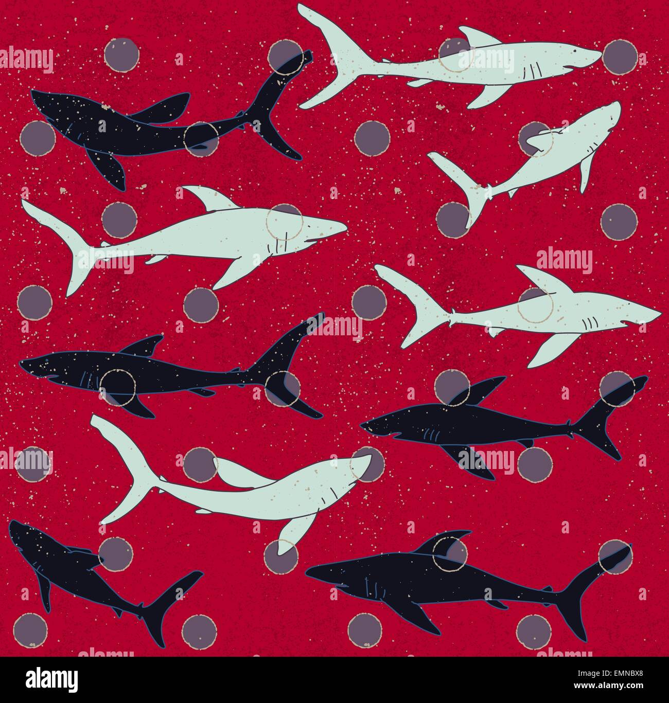 Seamless pattern of sharks over polka-dot. EPS 10 vector Stock Vector ...